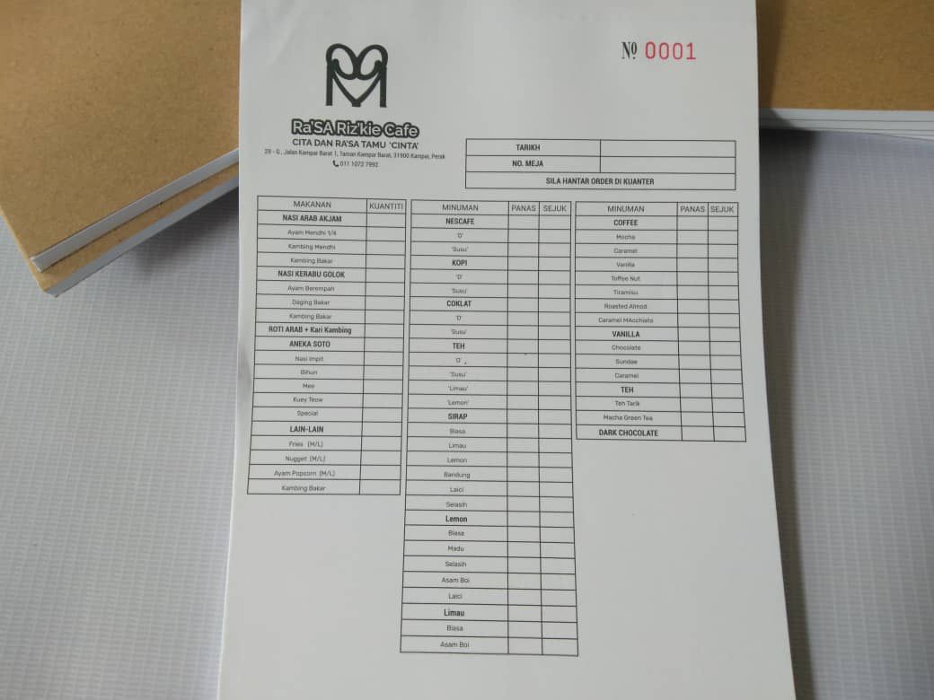 Kedai Cetak Buku Resit Menu – Alhassan Printing